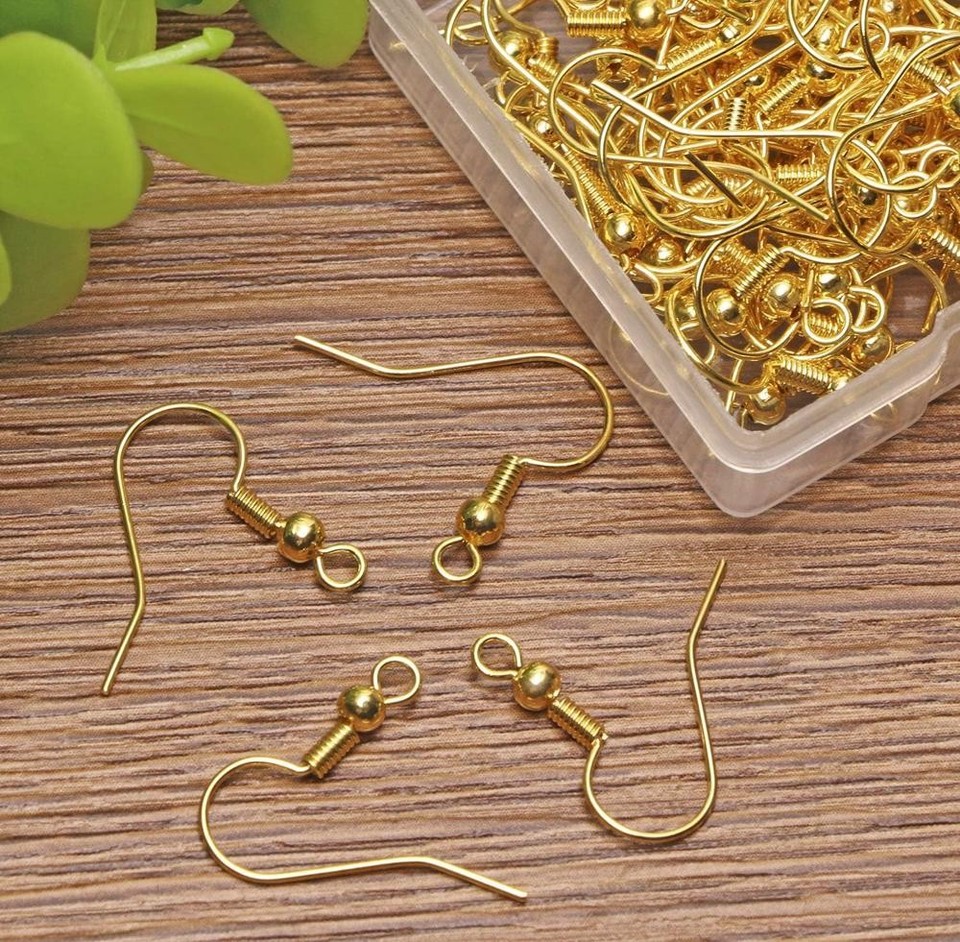 Surgical Brass Ball Coil Fish Earring Hooks Clasp Hypo-allergenic Ear ...