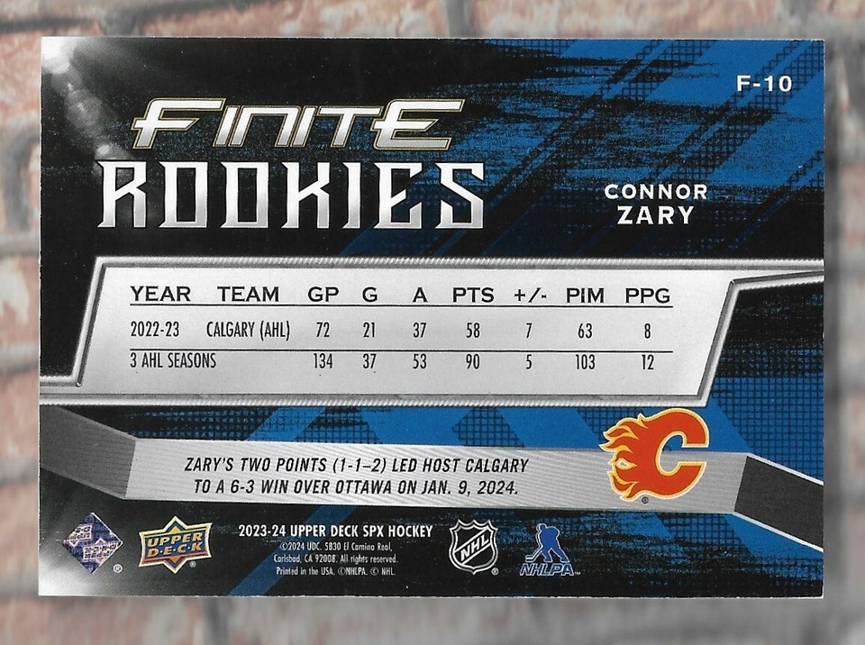 CONNOR ZARY 2023-24 UPPER DECK AUTHENTIC SP ROOKIE RC #'D /799 NHL ...
