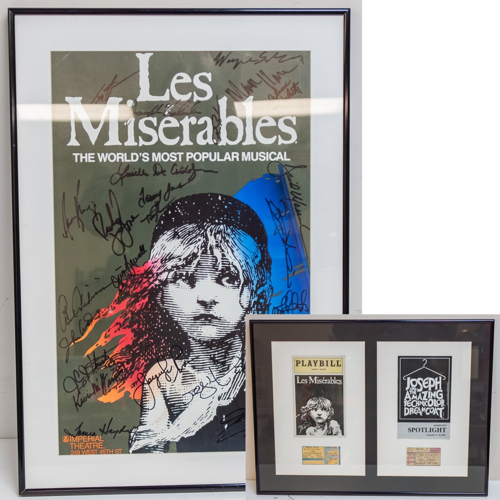 Framed Lot - Signed Les Miserables Musical Window Card - 1995 Imperial ...