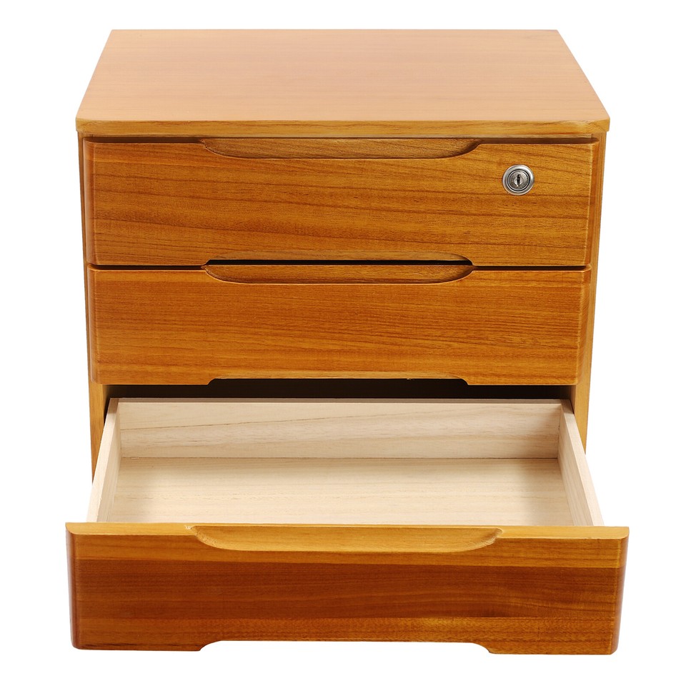 Wooden Desktop Storage Box 3-Tier Desk Organizer w/ Lockable Drawers ...
