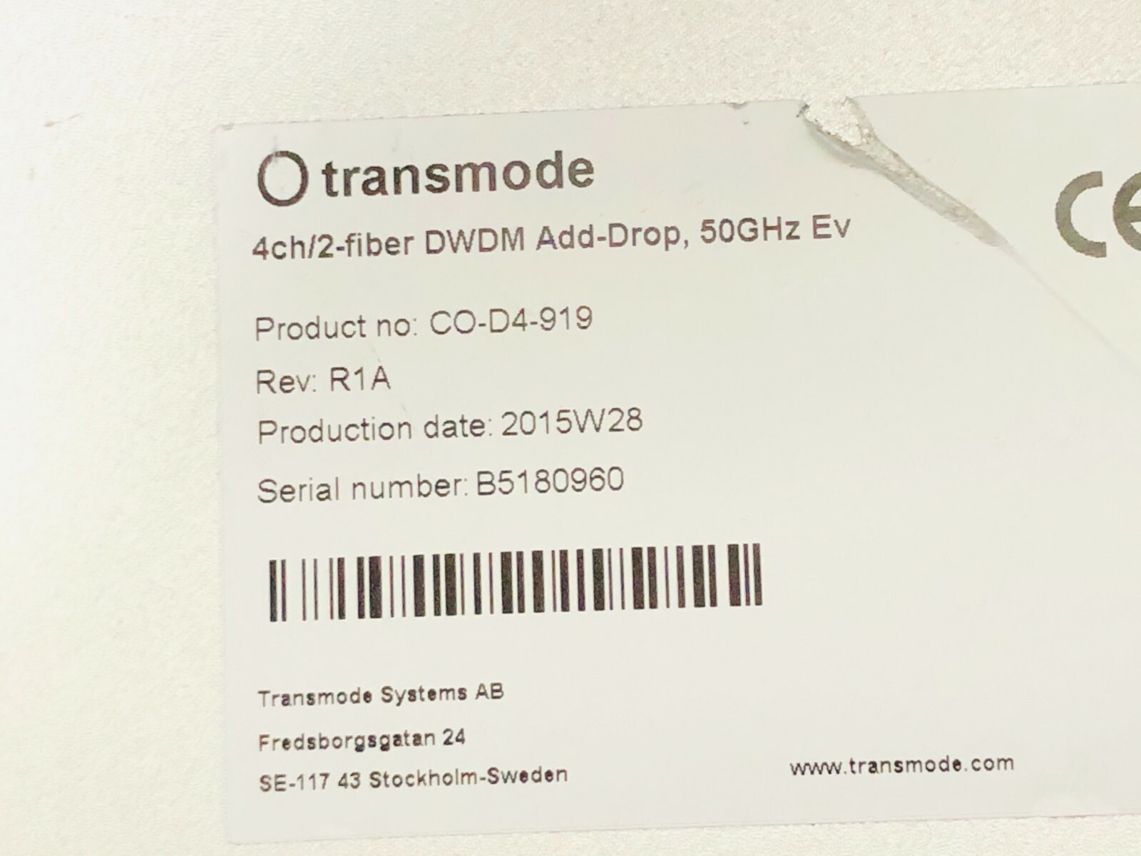 Transmode CO-D4-919 4-Channel/2-Fiber DWDM Add-Drop, 50GHz EV FREE ...