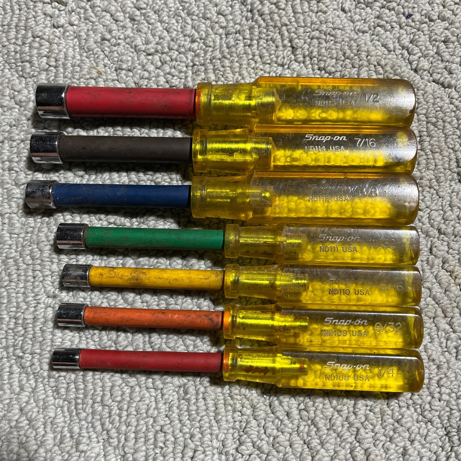 Vintage Snap On Nut Driver Set 7 Piece ND-108, 109, 110, 111, 112, 114 ...