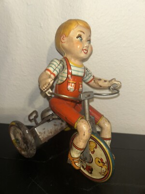 Antique Unique Art Kiddy Kid Cyclist Tin Wind-Up Toy Rare Bike Bicycle ...