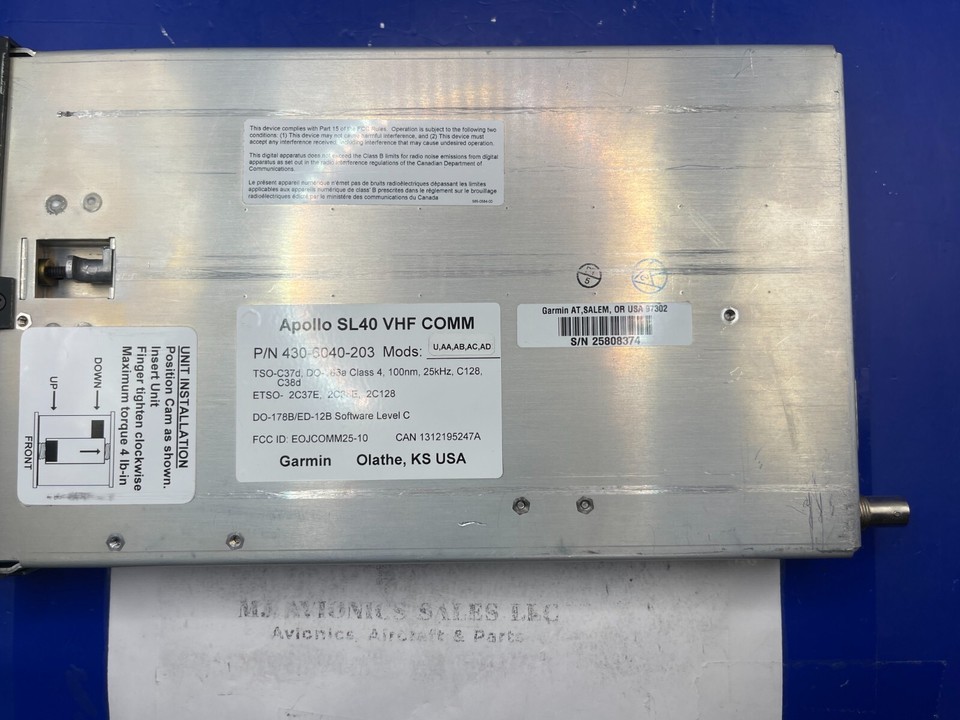 Garmin SL40 VHF COMM RADIO P/N 430-6040-203 WITH FAA FORM 8130-3 | eBay