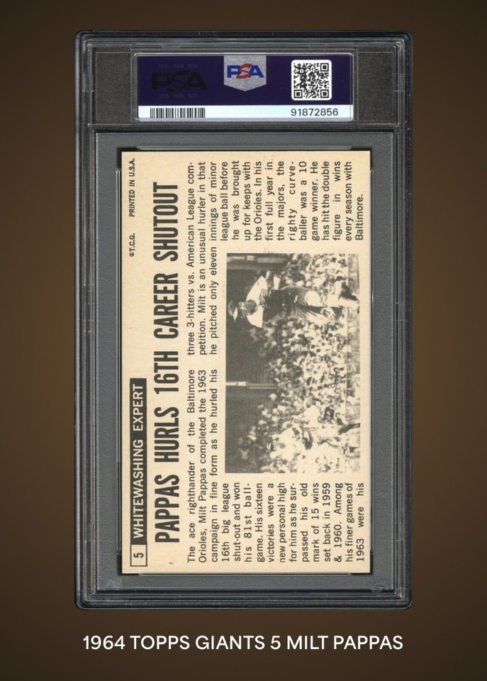 1964 Topps Giants 5 Milt Pappas PSA 8 NM-MT Baltimore Orioles | eBay