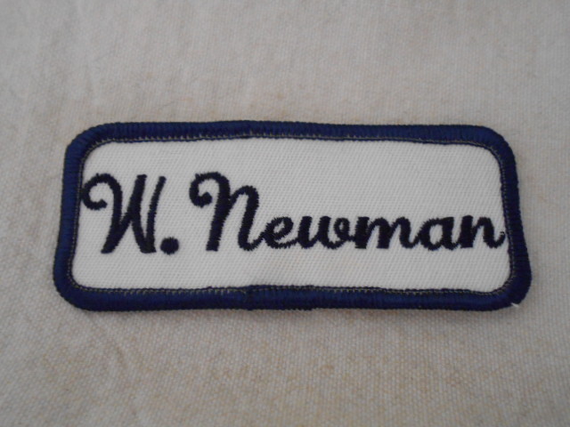 W. NEWMAN USED EMBROIDERED SEW ON NAME PATCH TAGS DARK BLUE ON WHITE | eBay