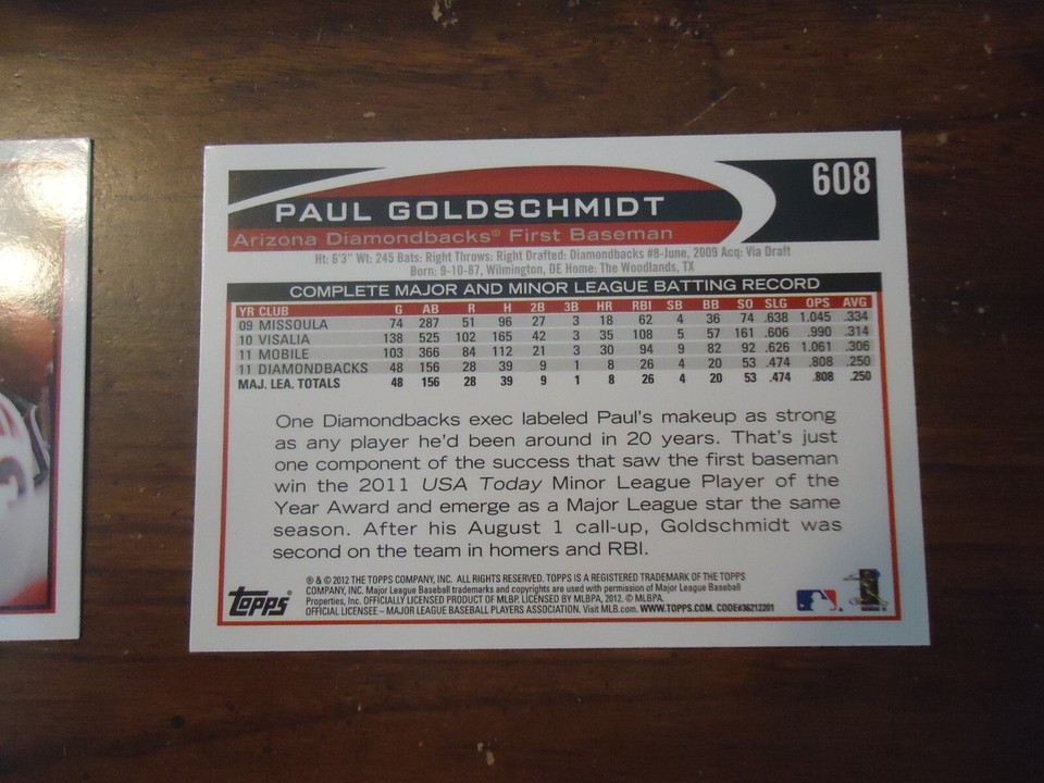 Paul Goldschmidt " Goldy " (50 Card Lot) 2012 Topps 2nd Year # 608 Sharp Cards | eBay