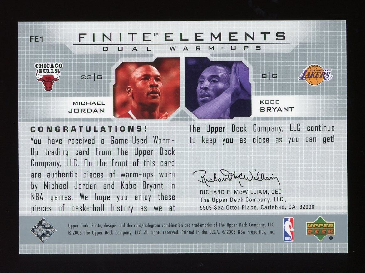 2003-04 Upper Deck Finite - Elements Dual Warm-Ups #FE1 Kobe Bryant, Michael Jordan (MEM) for ...