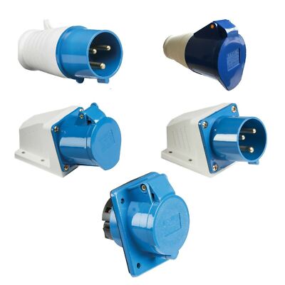 240V 32A 3 PIN BLUE SITE INDUSTRIAL PLUGS & SOCKETS APPLIANCE INLET ...