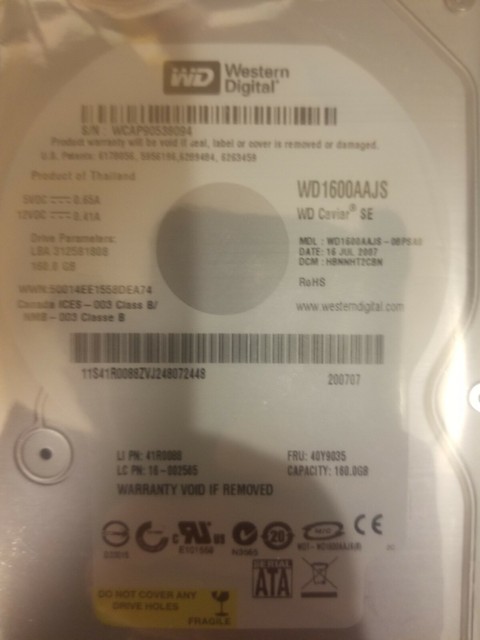 Western Digital 160GB Internal 7200RPM 3.5" (WD1600AAJS-08PSA0) HDD for ...