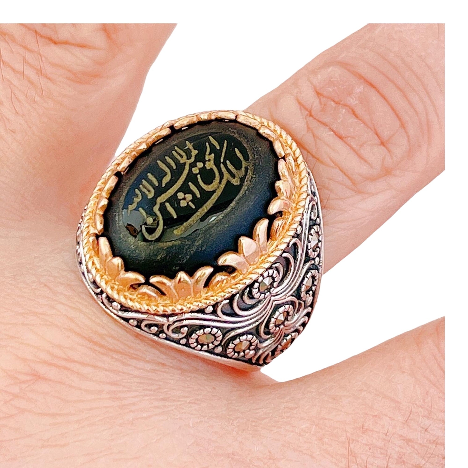 Hand Engraved,holy quran Words ,Natural Black Akik Onyx Ring, Shia ...
