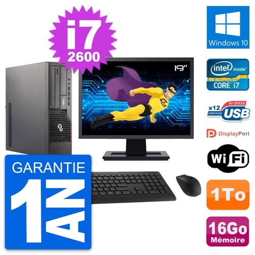 PC Fujitsu E700 DT Ecran 19" Intel i7-2600 RAM 16Go Disque 1To Windows ...