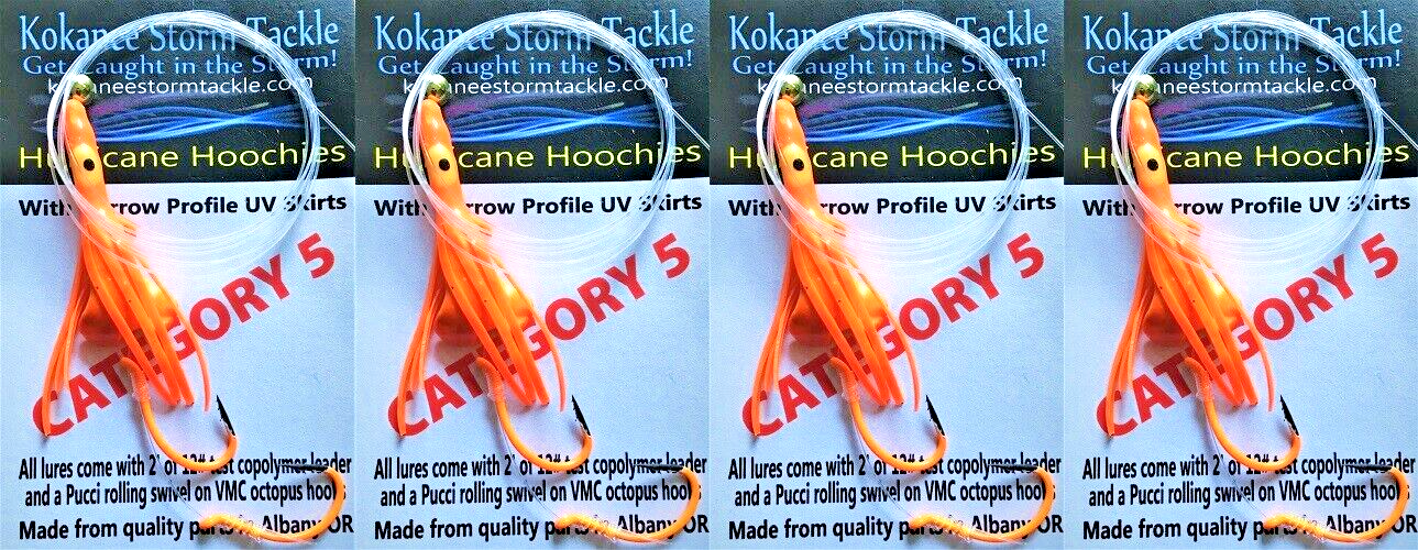 KOKANEE TROUT FISHING TACKLE 4 CATEGORY FIVE BLAZE ORANGE HOOCHIE ...