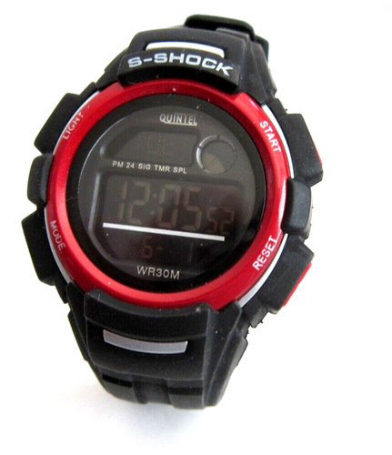 Quintel Water Resistant S-Shock WR30M Black with Red Trim Digital Watch ...