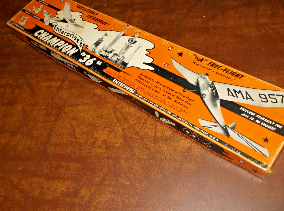 Vintage NEW ENTERPRISE RARE CHAMPION "36" Radio Control MODEL AIRPLANE ...