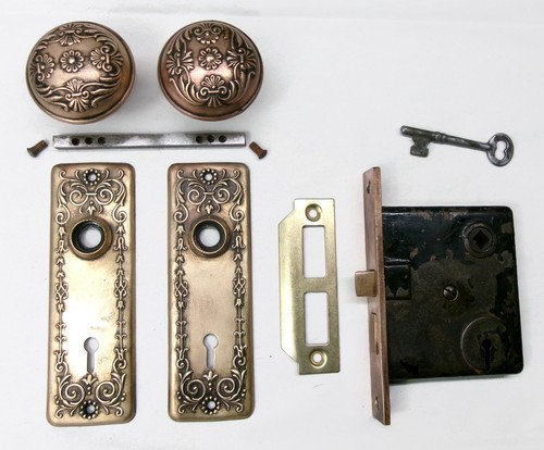Antique Door Set Victorian / Eastlake Backplate Knob Mortise Lock Key ...