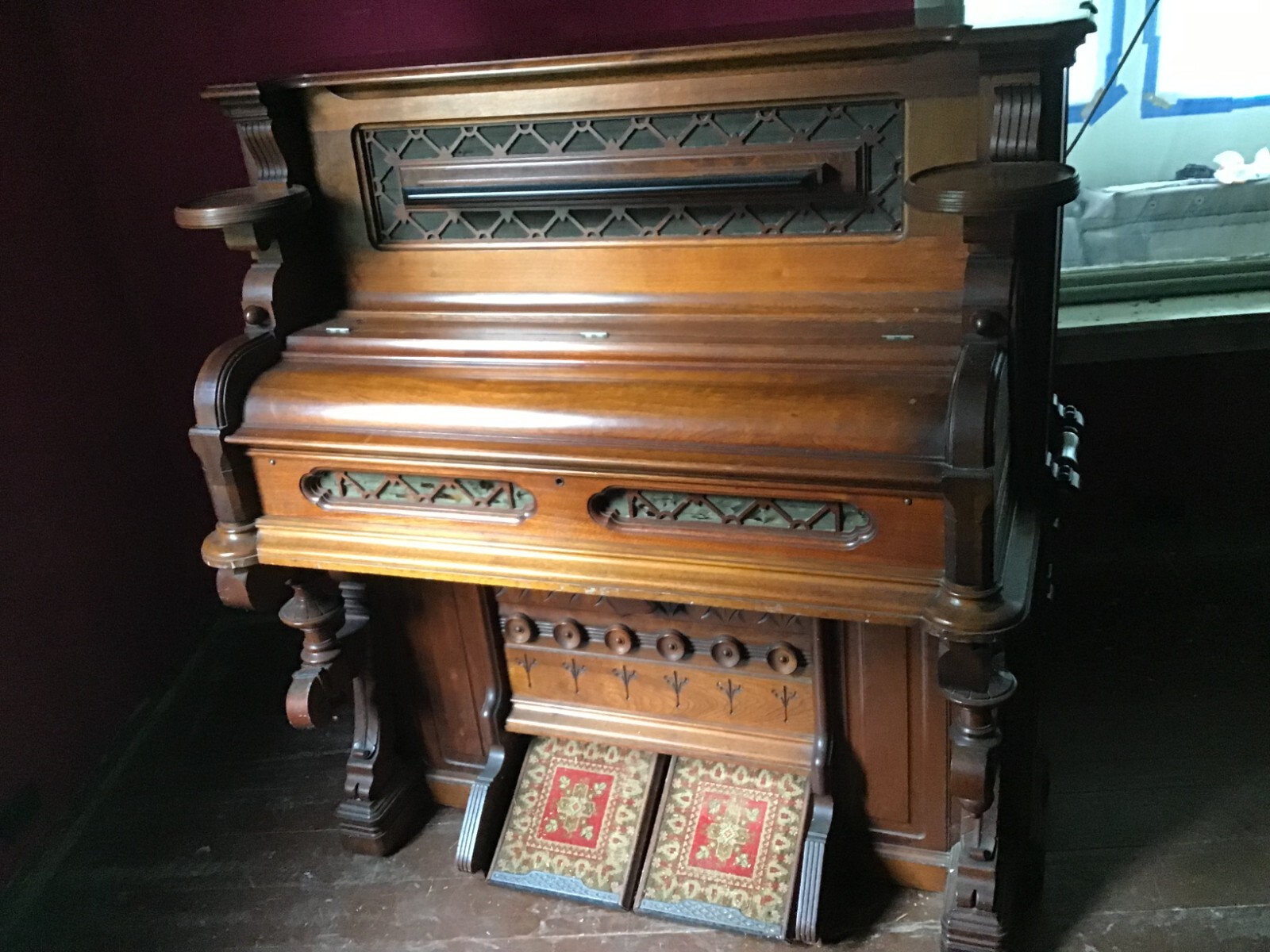 Estey Reed Pump Organ polished oak style tall case keyboard cover piano ...