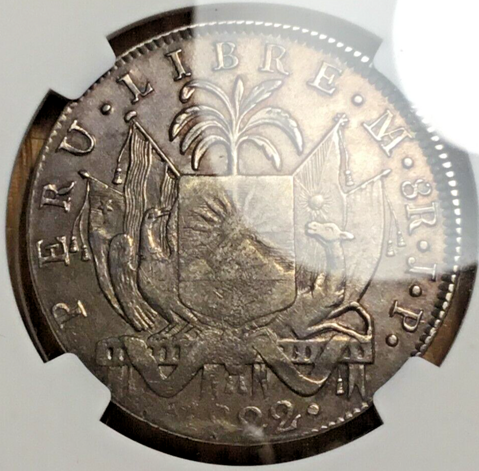 1822 Peru 8 reales Provisional Lima FIRST COIN silver crown peso NGC ...
