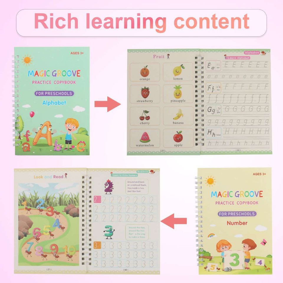 16pcs Magic Practice Copybook Groove Reusable English Writing Book For ...