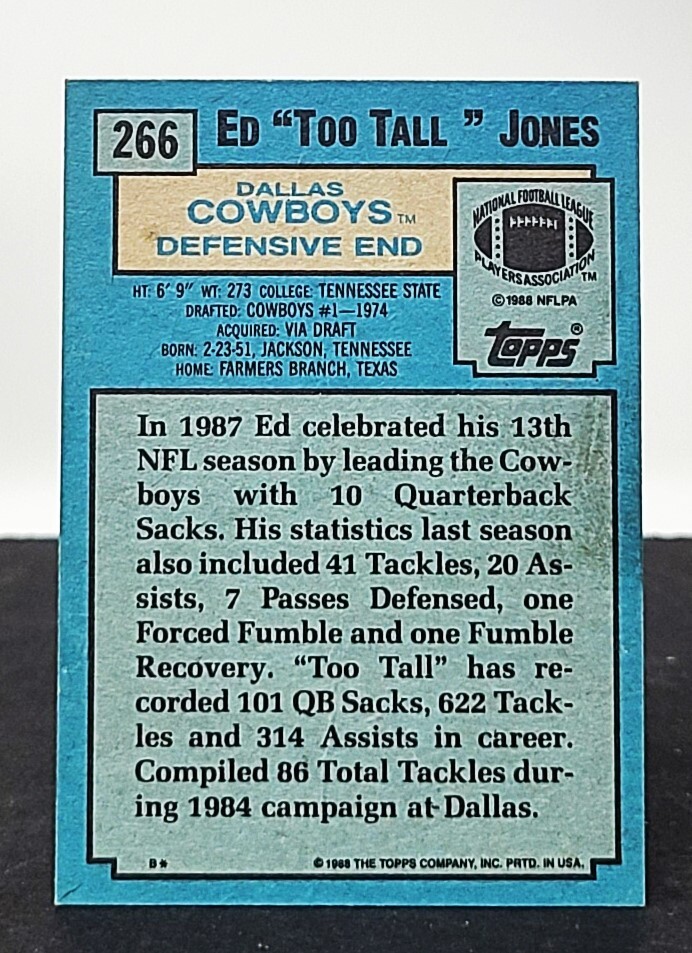 ED TOO TALL JONES Signed Autograph 1988 Topps Football Card #266 Dallas ...