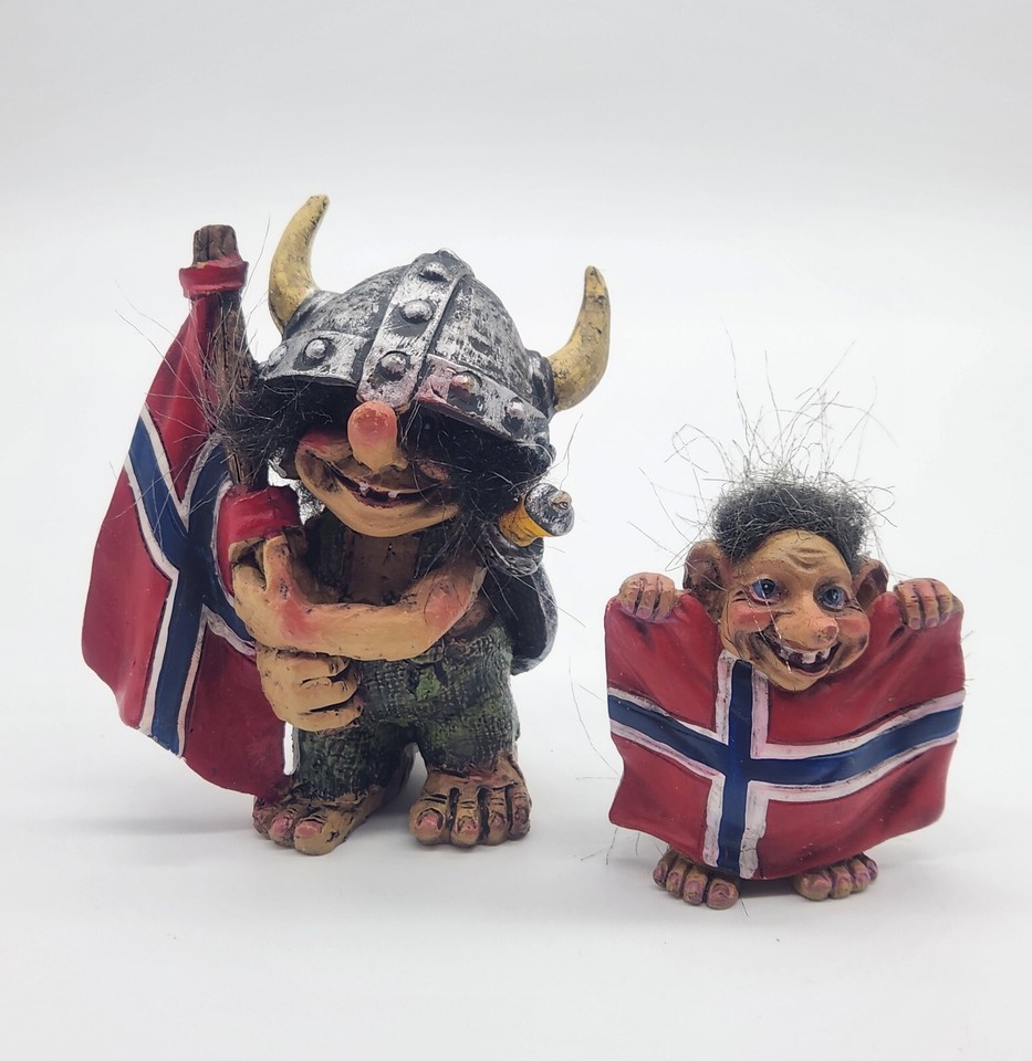 2 Souvenir Norway Trolls - Viking Helmet and Shield Figure, Troll ...