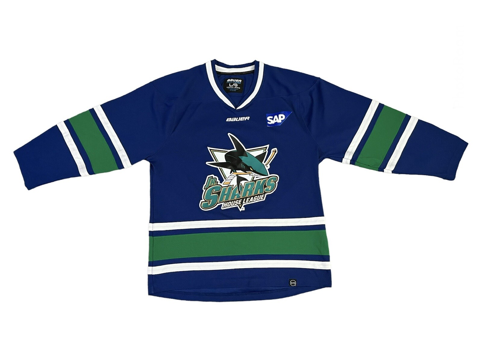 Bauer San Jose Jr Sharks Hockey House League #19 Youth Large Blue Green ...