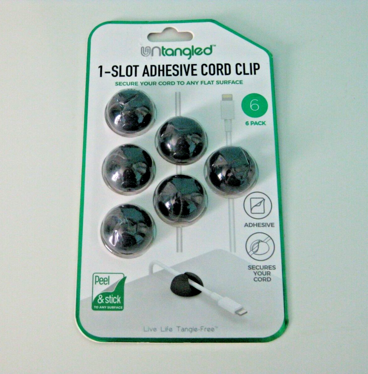 Untangled 1 Slot Adhesive Cord Clip 6 Pack Black Home Office ...