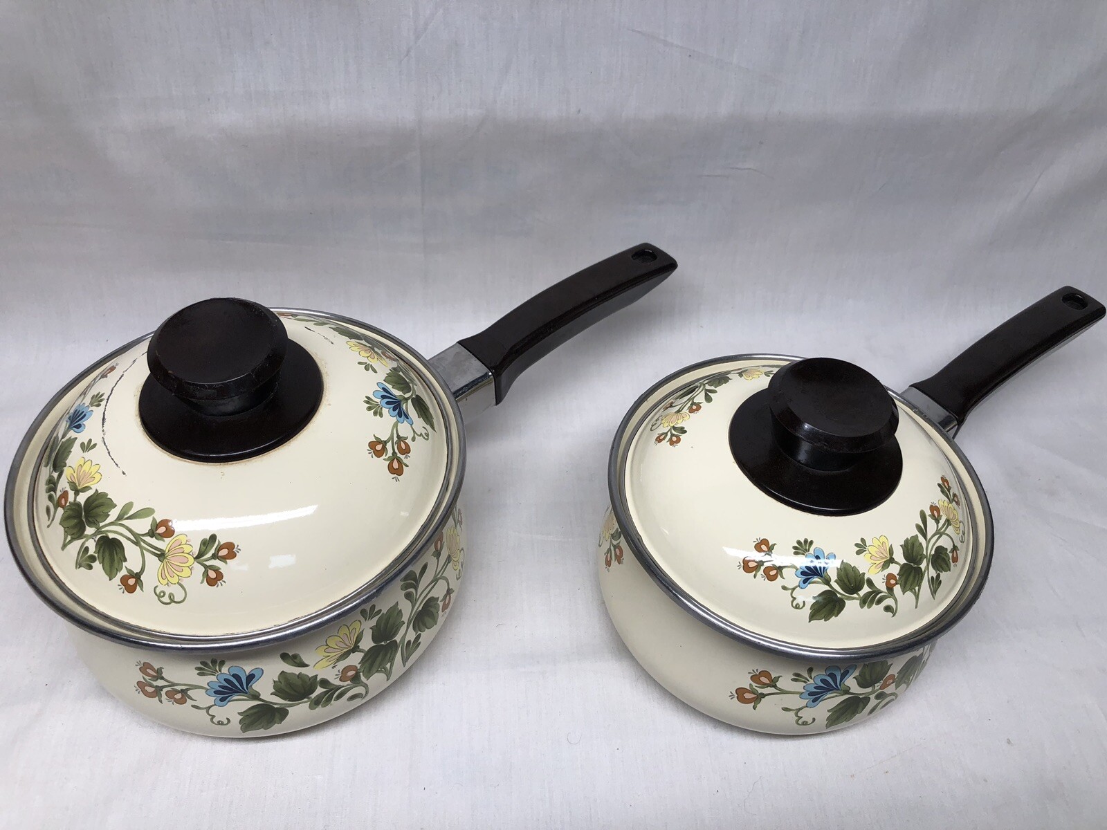 Vintage Kobe JCPENNY Enamel Cookware 3 PC Set -2 Pots W/ Lids & Sauce ...