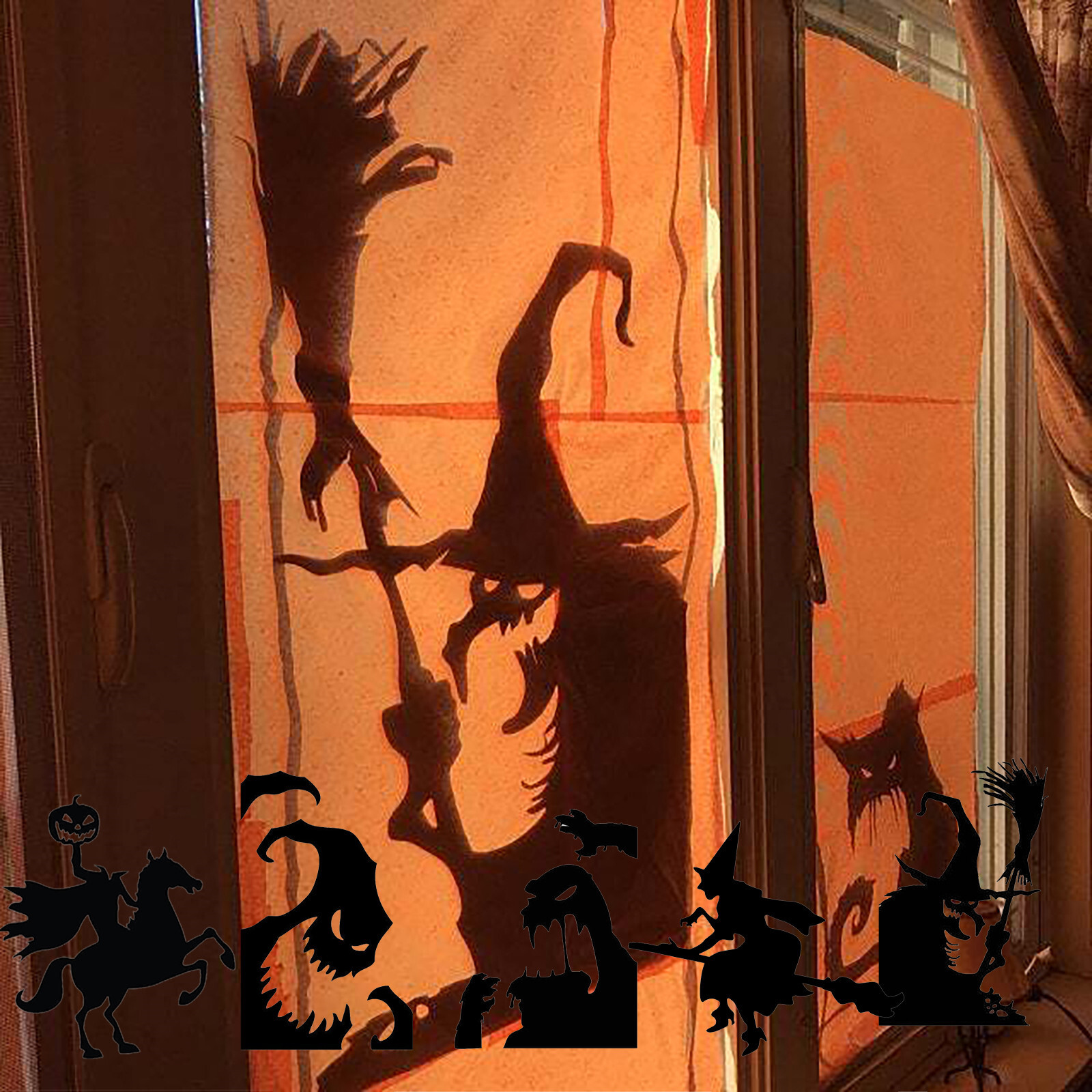 Witch Halloween Window Silhouettes