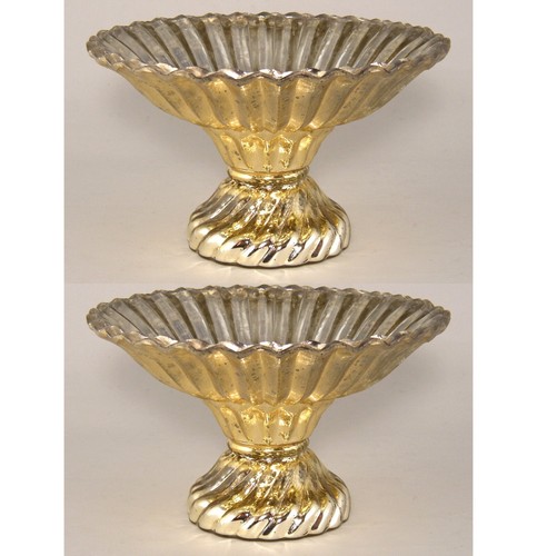 Compote Bowl Vase Glass Gold Mercury Cone 8"Dia 5"High Set/2 | eBay