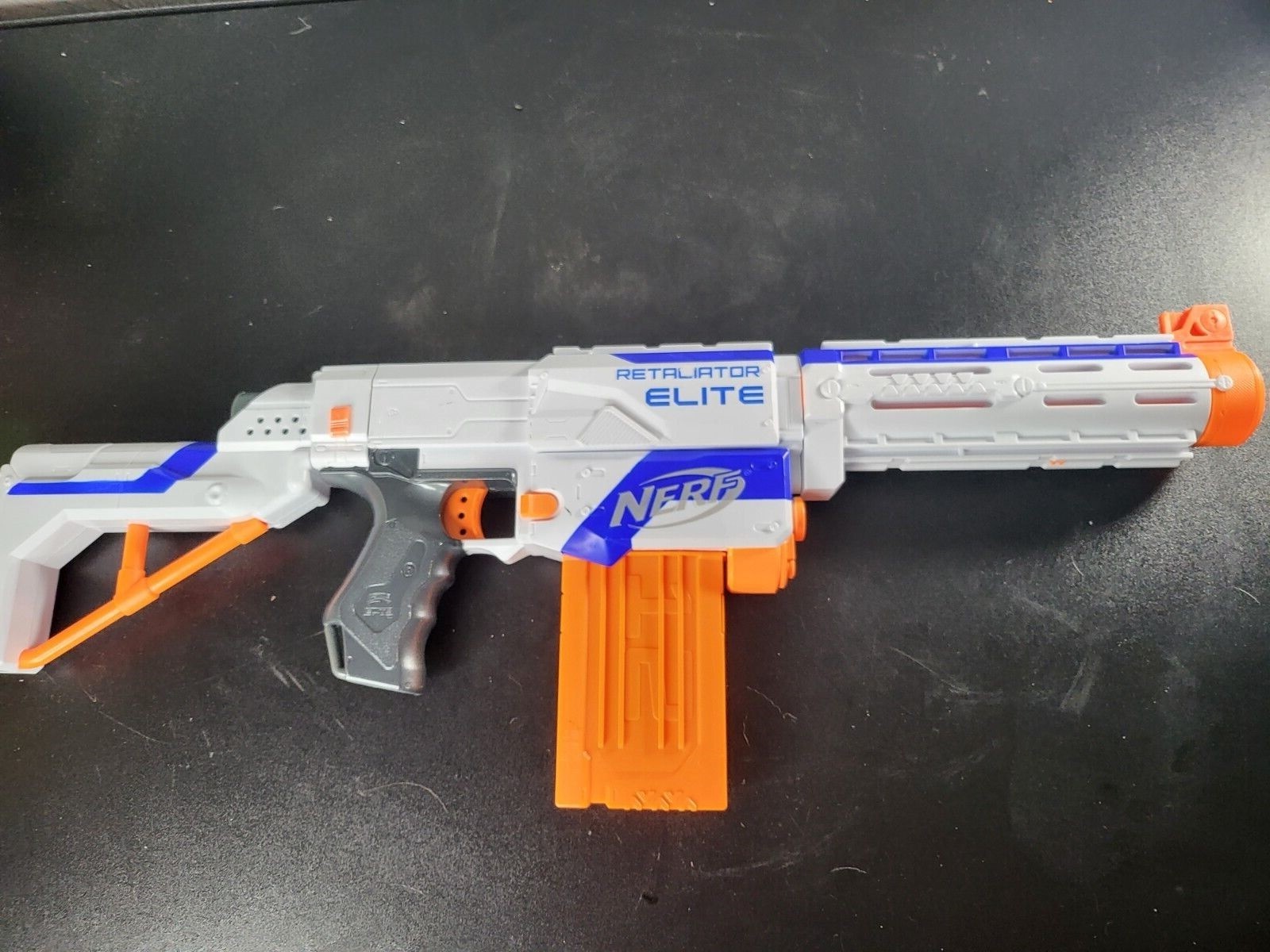 Nerf Elite White Retaliator Blaster Toy Gun w/ Stock, Barrel, Mag + NEW ...