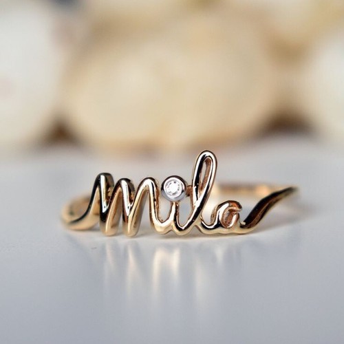 Lab-Created CVD Diamond Personalized Script Name Ring In Solid 10K Yellow Gold | eBay