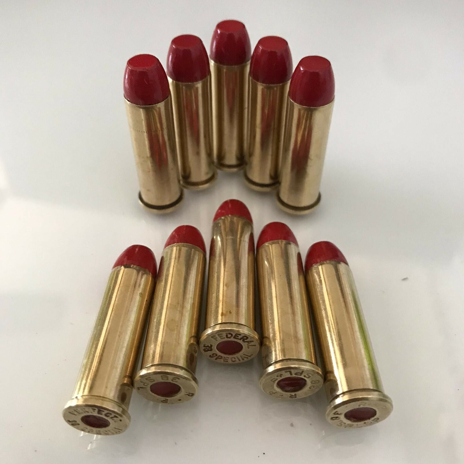 38 SPECIAL SNAP CAPS SMOOTH RED DUMMY TRAINING ROUND REAL WEIGHT 10 PCS ...