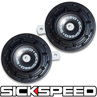 SICKSPEED 2PC BLACK SUPER LOUD COMPACT ELECTRIC BLAST TONE HORN FOR CAR ...