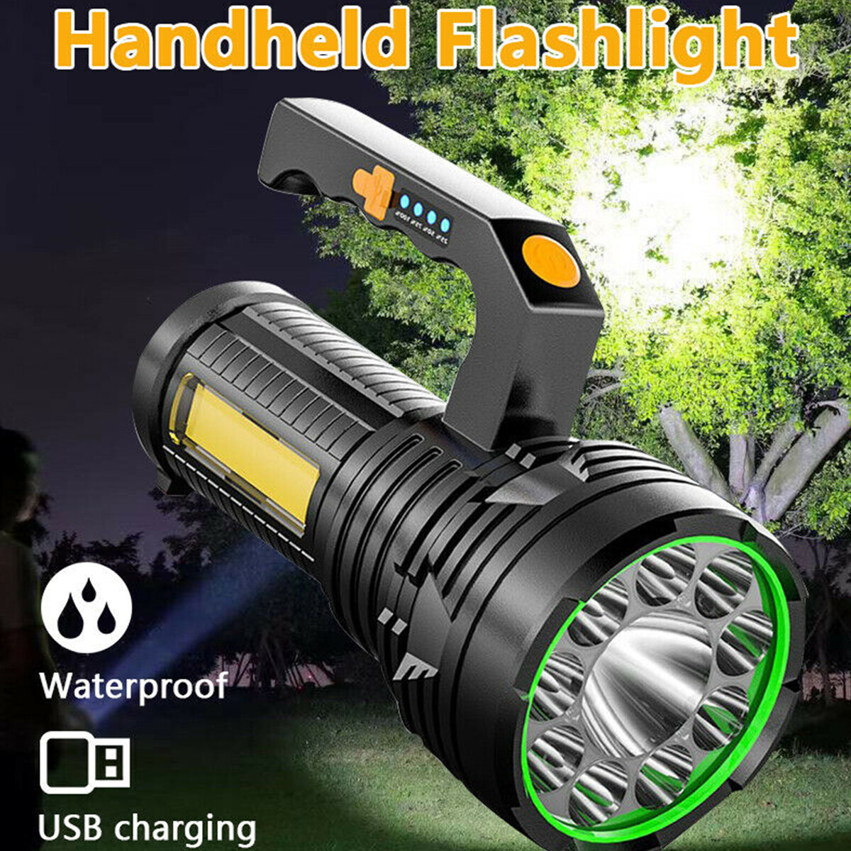 LED Flashlight Searchlight Spotlight Torch USB Rechargeable Camping ...