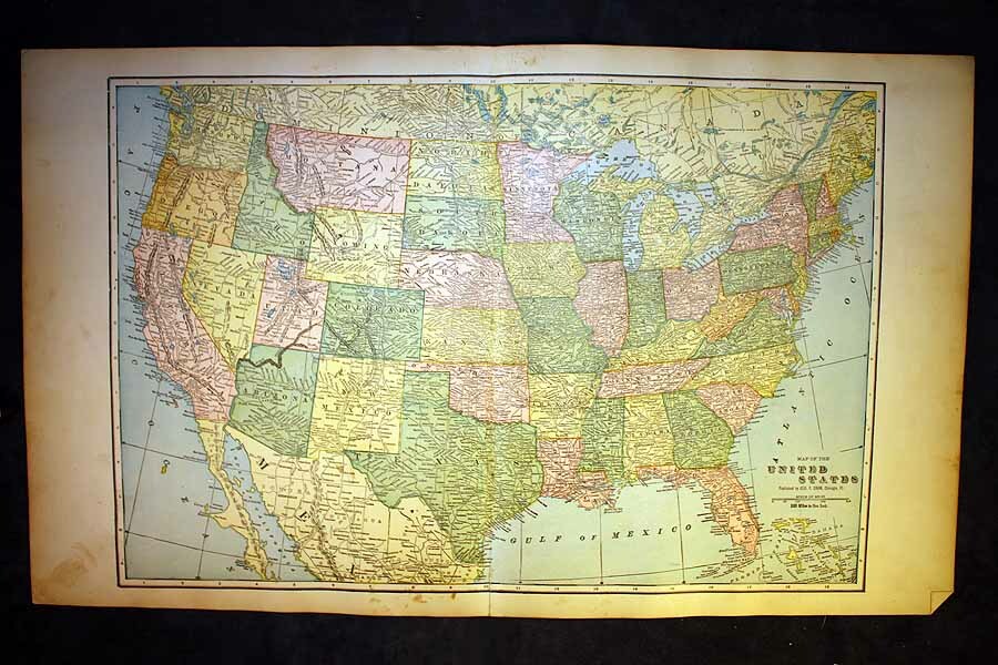 Antique Map of The United States 1913 Color 17" x 29" | eBay