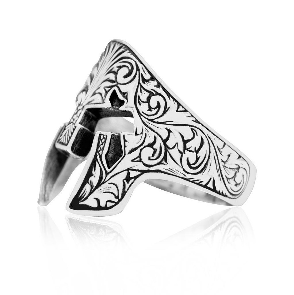 925 Sterling Silver Roman Gladiator Spartan Warrior Fighter Helmet Ring ...