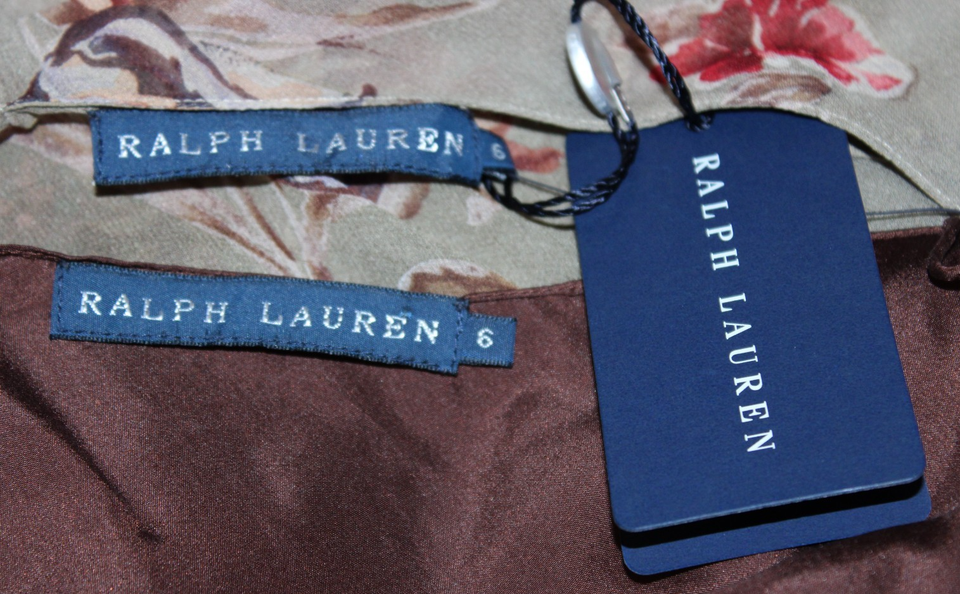 NWT VTG Ralph Lauren Silk Dress Blue Label Collection Floral Brown Sz 6 ...