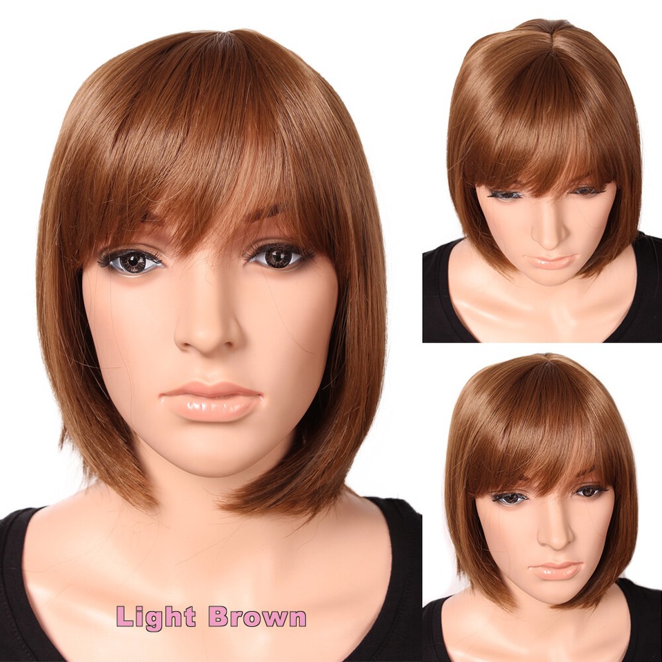 Women Short Bob Hair Wig With Bangs Heat Resistant Synthetic Cosplay ...