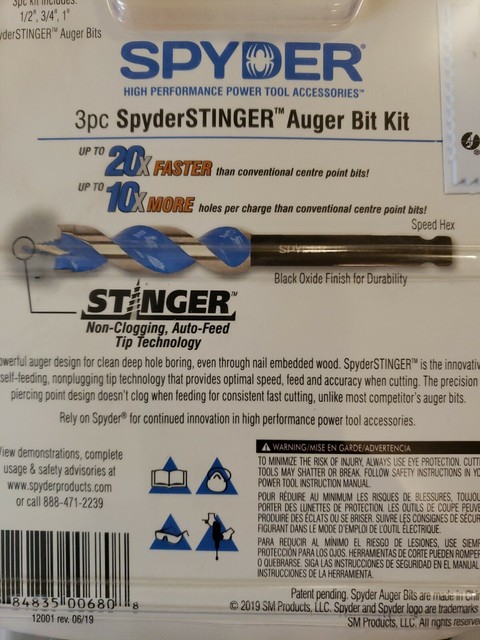 Spyder 3pc Spyderstinger Auger Bit Kit 12001 for sale online | eBay