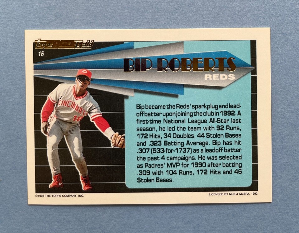 1993 Topps Black Gold Baseball Bip Roberts #16 Cincinnati Reds | eBay