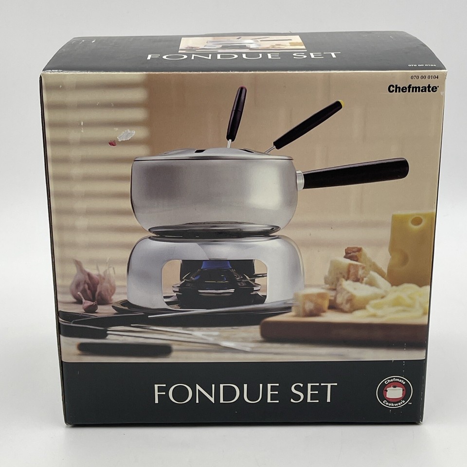 Chefmate Stainless Steel Cheese Chocolate Fondue Set Alcohol Burner NOS ...
