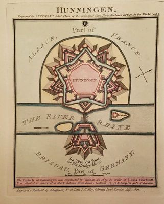 Antique Map HUNNIGEN Huningue Alsace France Germany Hand Colored ...