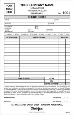Automotive Garage Repair Order Forms - 2 Part Carbonless - 5.5 x 8.5 ...