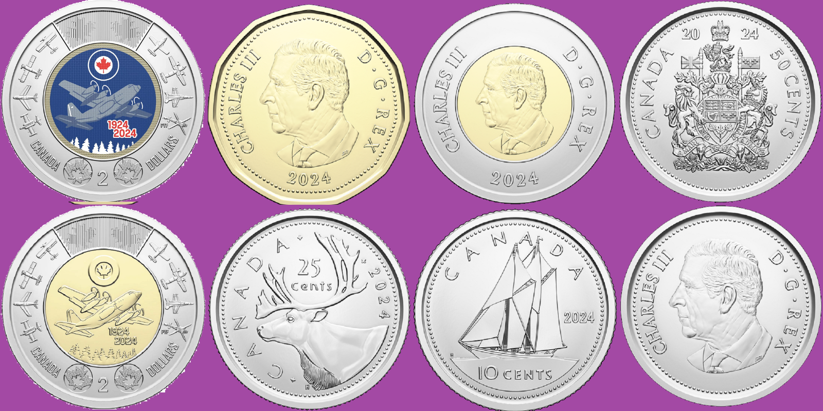 Set of 8 2024 Canada coins i/c Royal Air Force Anniv. Coins Mint UNC ...