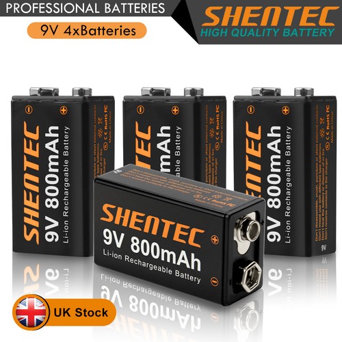 Shentec 800mAh 4Pack 9V Block Lithium Rechargeable Battery 6F22 PP3 ...
