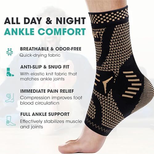 Ankle Brace for Sprained Ankle Compression Sleeve Copper Infused Ankle ...