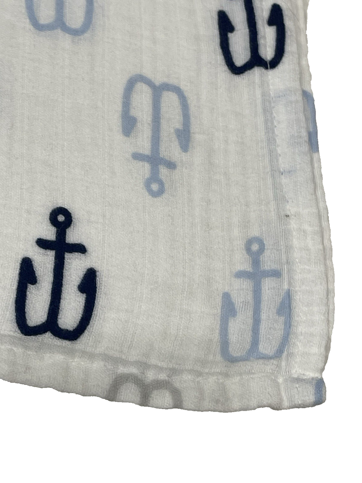 Cloud Island Anchor Swaddle Blanket Muslin Cotton Blue White Nautical ...