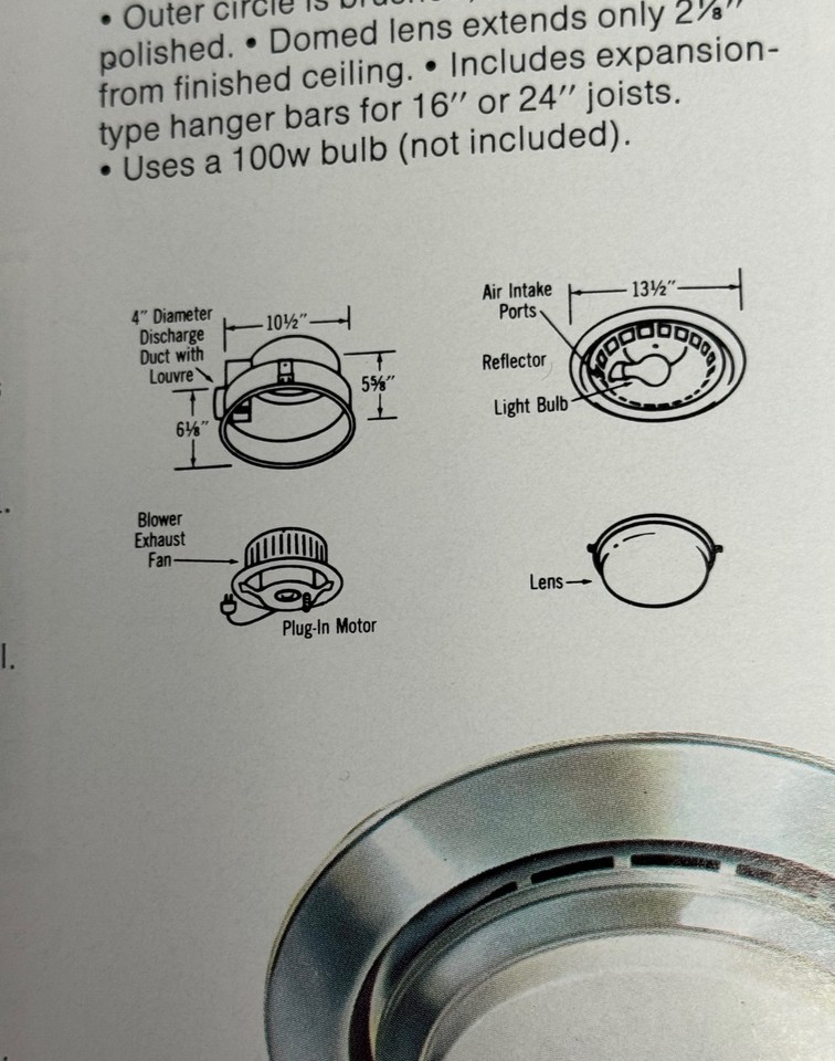 NUTONE NEW Round FAN VENT LIGHT Anodized Brushed ALUMINUM Complete Unit ...