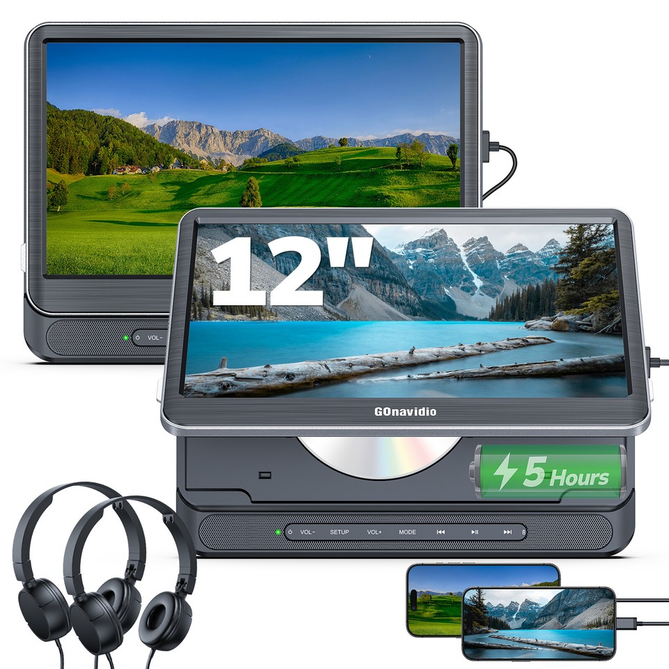 2 x 12" Screen Car Headrest DVD Player Monitor TV for Kids HDMI USB ...